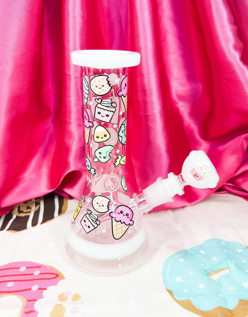 Pink Kawaii 10in Black Beaker Bong| Cute Kawaii Bong| Girly Pipe