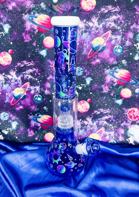 Blue Astronaut 16in Space Bong With Chandelier Perc| Planet Bong