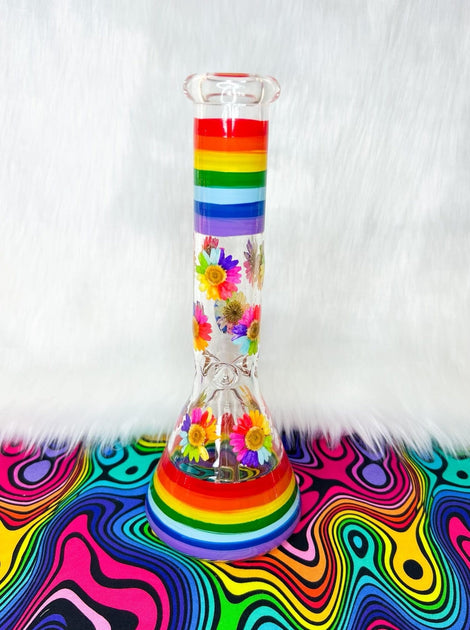 Rainbow Dried Floral 10 Inch Bong | Custom Floral Bong