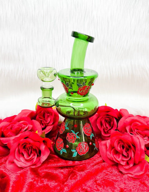 Red Roses Bong| Cute Roses Dab Rig| Roses Glass Pipe