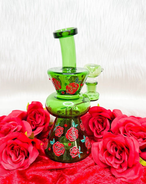 Red Roses Bong| Cute Roses Dab Rig| Roses Glass Pipe