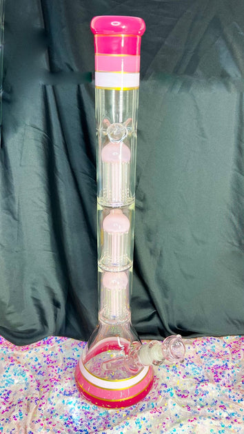 22-Inch Pink Bong with Triple Tree Percs & Bubble Bowl| Big Pink Bong