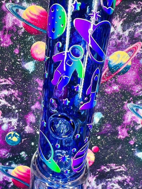 Blue Astronaut 16in Space Bong With Chandelier Perc| Planet Bong