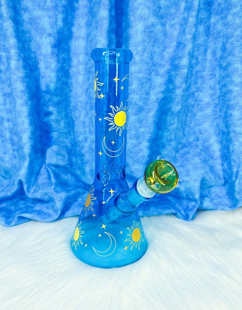 🌙 Blue Crescent Moon Glass Bong | Celestial Blue Water Pipe