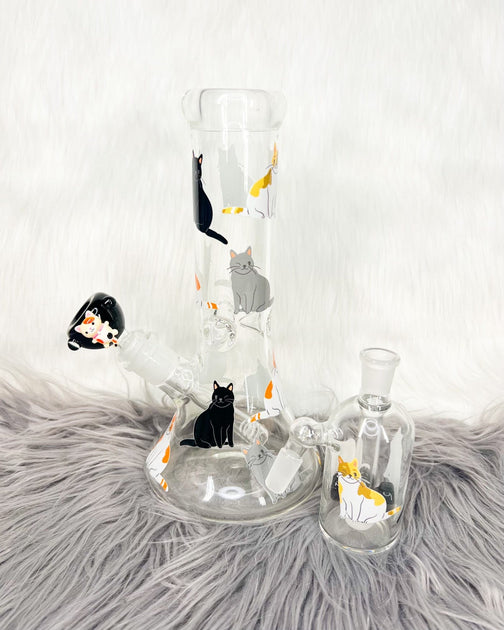 Cuddly Cats 10 Inch Bong With Matching Ash Catcher| StayLit Design