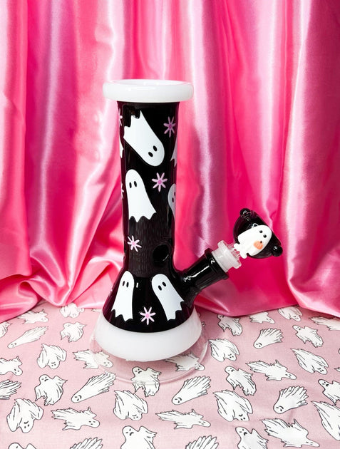 Friendly Ghosts 10in Black Beaker Bong| Cute Ghost Bong| Spooky Pipe