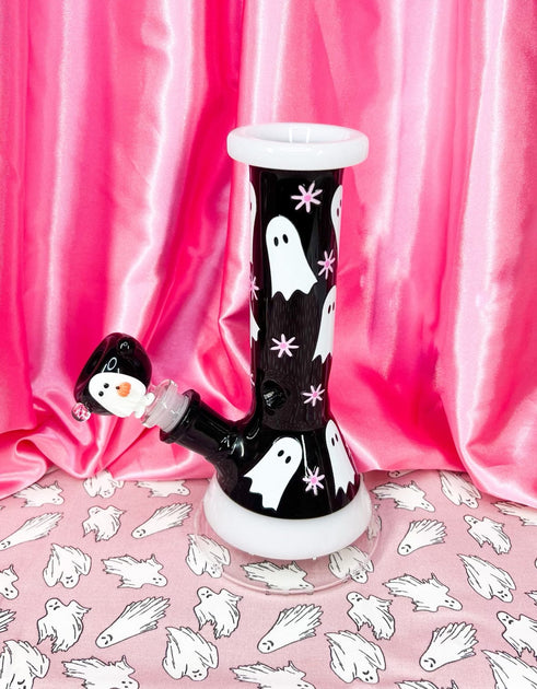 Friendly Ghosts 10in Black Beaker Bong| Cute Ghost Bong| Spooky Pipe