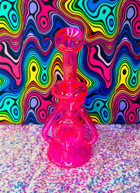 Neon Hot Pink Recycler| Neon Hot Pink Bong| Neon Hot Pink Dab Rig