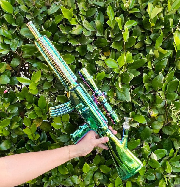 24-Inch Green Iridescent Assault Rifle Bong Arm Yourself for Epic Hits