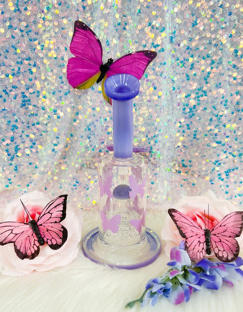 Milky Pink or Purple Butterfly Dab Rig with Showerhead Perc