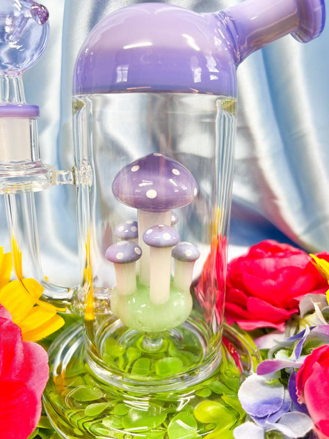 9-Inch Mushroom Water Pipe in Pink or Purple with Magical Mushroom Perc