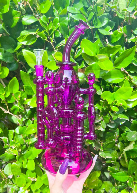 Purple Princess Tower 12in Recycler Glass Water Pipe| Dab Rig
