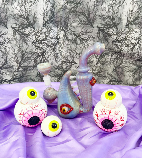 7-Inch Fumed One Eye Monster Dab Rig with Fearsome Teeth