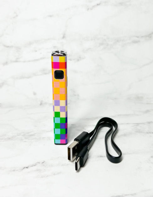 510 Threaded Battery Rainbow Checkered USB-C Charger|Cute Weed Pen