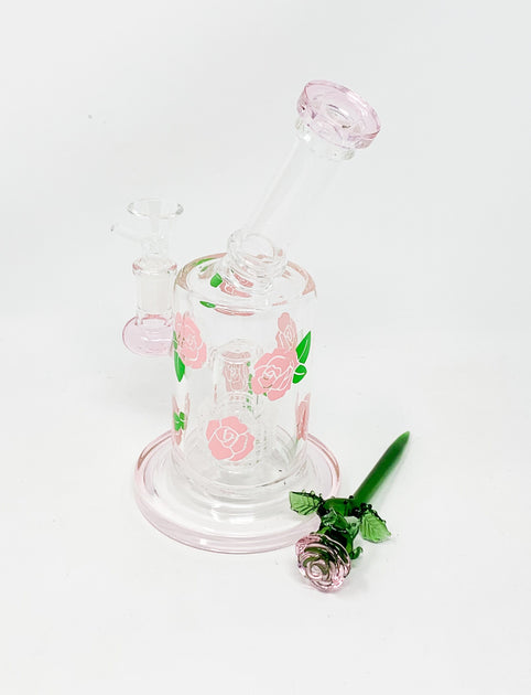 Glass Rose Pipe | Pink Patterned Bong | StayLit Design