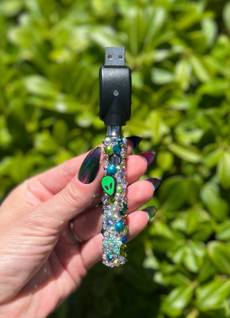 Alien Bling 510 Threaded Vape Battery – Real Crystals & USB-C Charger